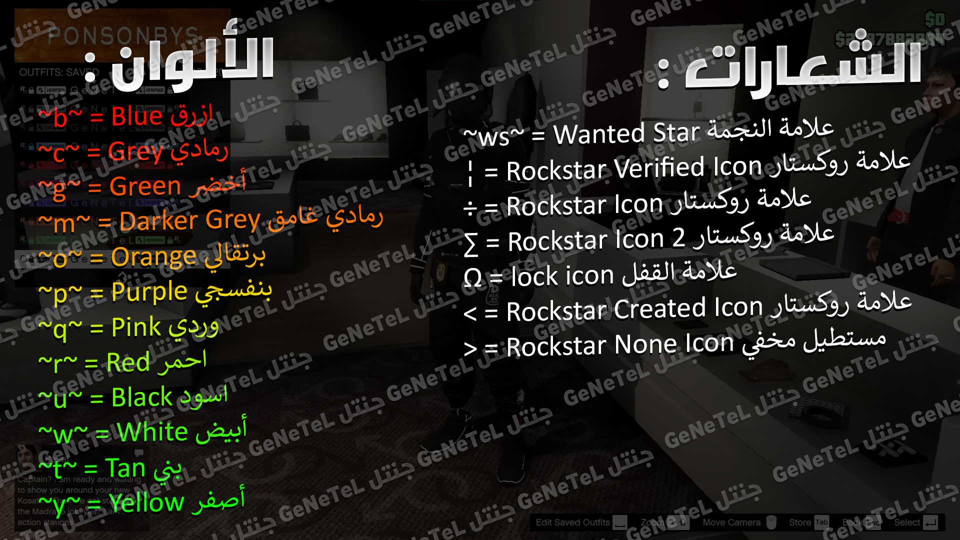 GTA 5 Outfit Name Symbols رموز اسماء الملابس